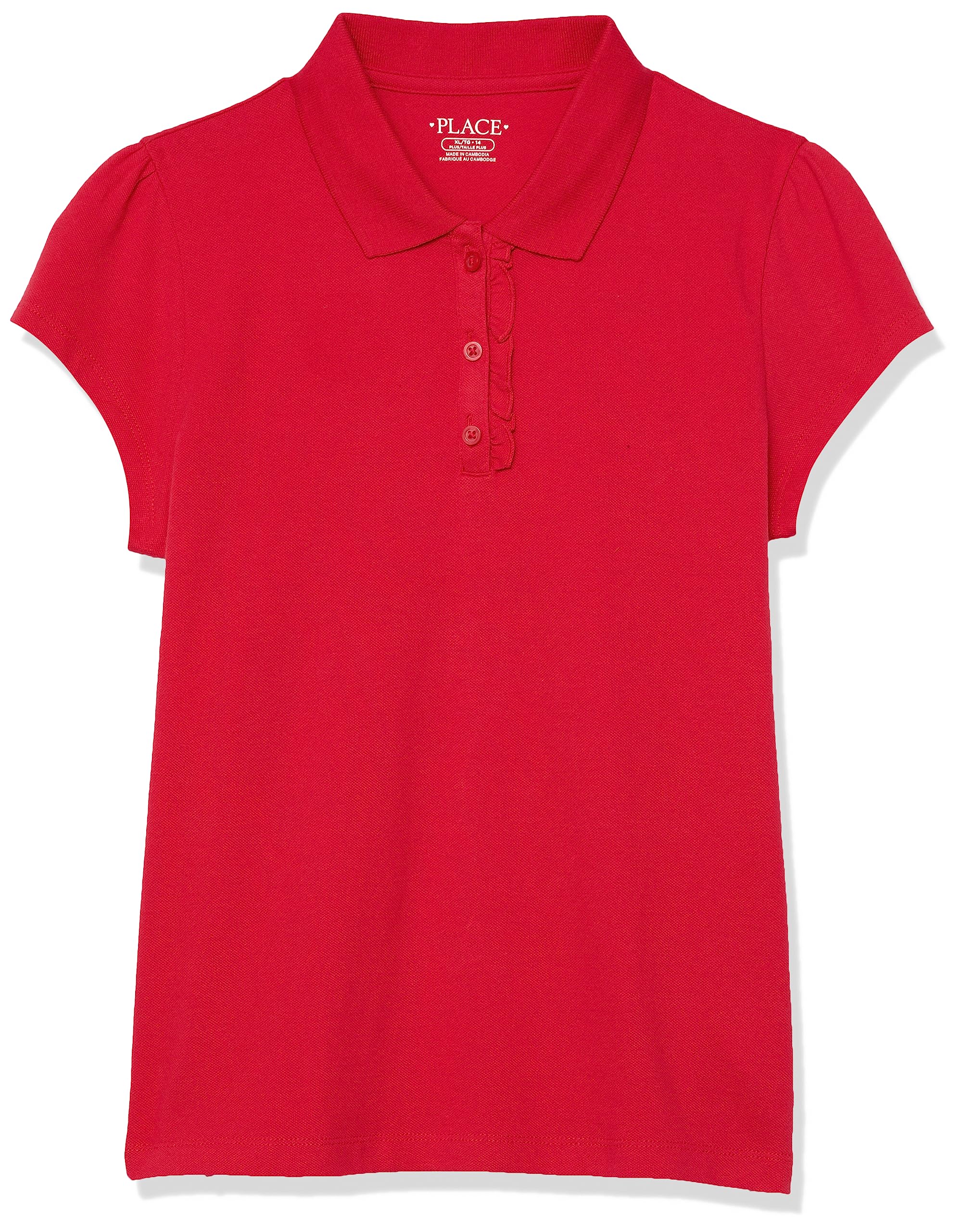 The Children's Place Girl's Short Sleeve Pique Polo, Ruby, Small