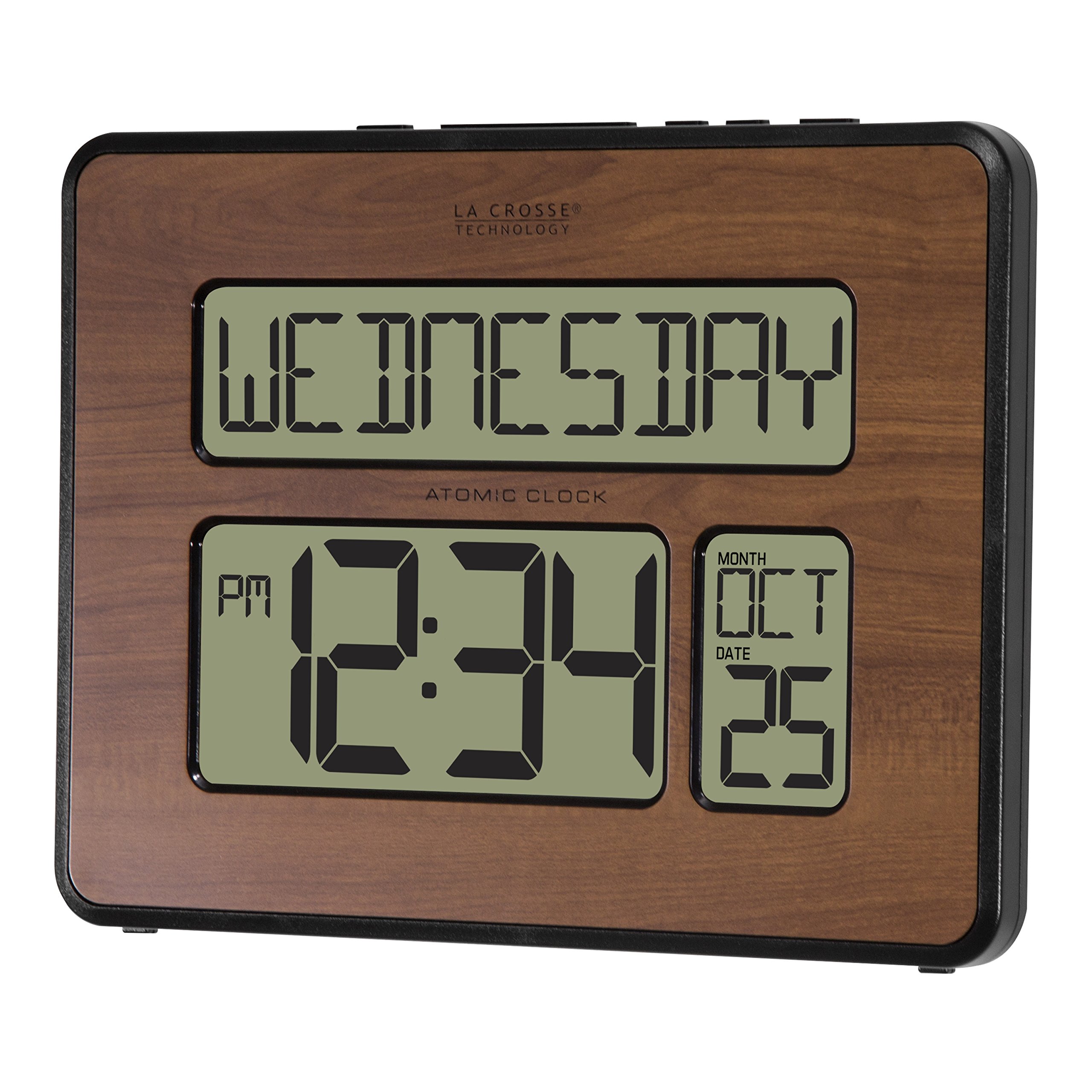La Crosse Technology 513-1419-WA-INT Atomic Large Full Digital Calendar Clock, Walnut, 9.84"L x 1.14"W x 7.48"H