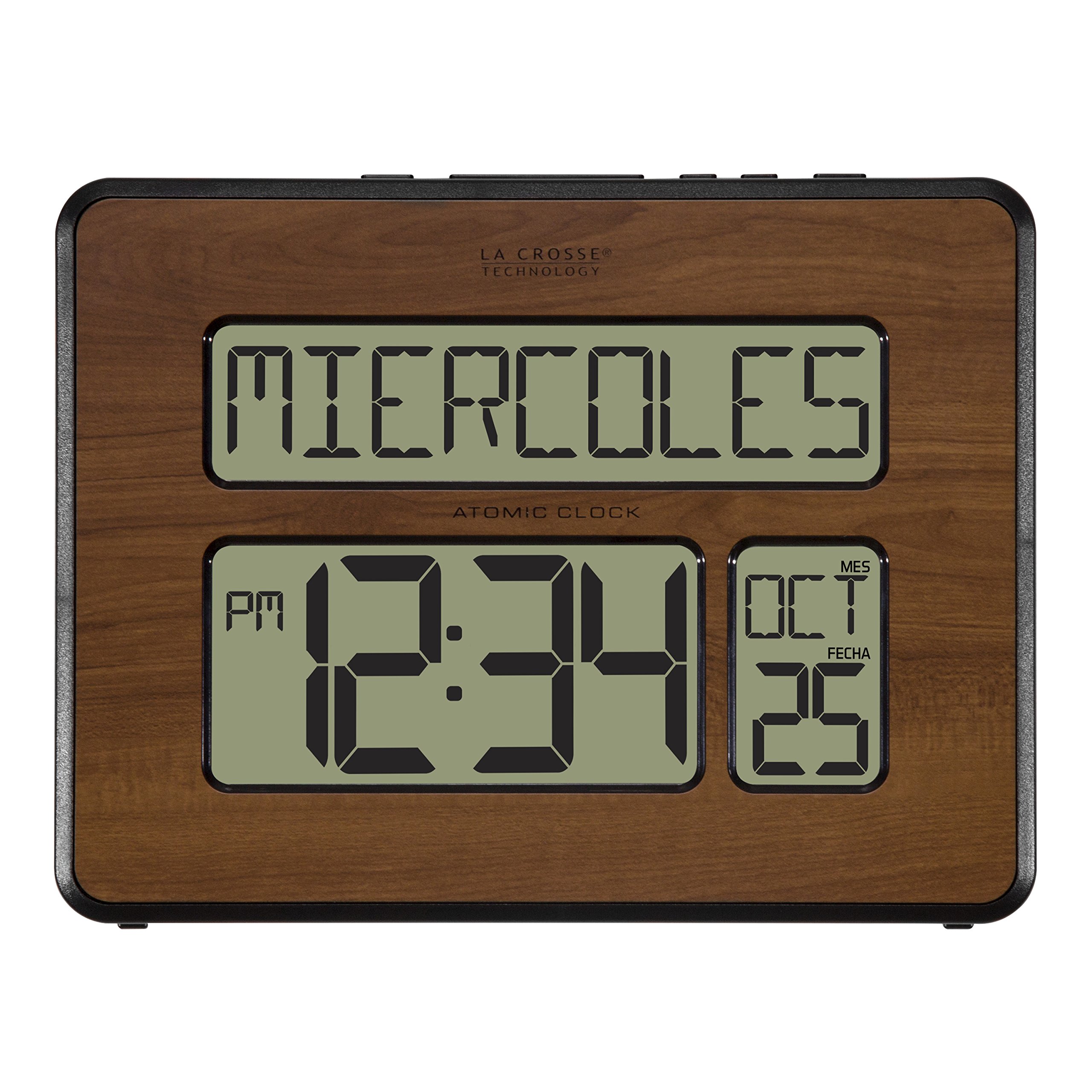 La Crosse Technology 513-1419-WA-INT Atomic Large Full Digital Calendar Clock, Walnut, 9.84"L x 1.14"W x 7.48"H