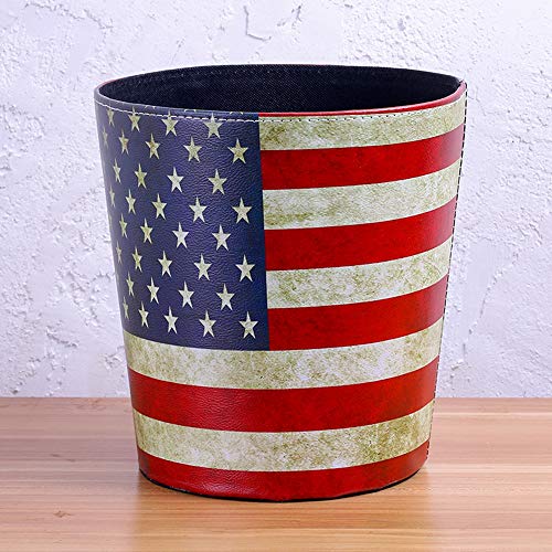 Wastebasket British Style Trash Bin Union Jack World Map Pattern PU Leather Waterproof Decorative Trash Can Garbage Can 10L (US Flag)