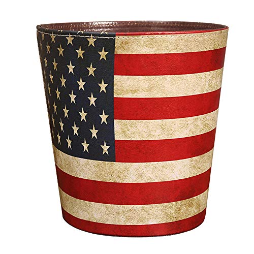 Wastebasket British Style Trash Bin Union Jack World Map Pattern PU Leather Waterproof Decorative Trash Can Garbage Can 10L (US Flag)