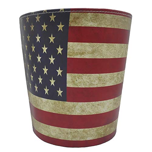 Wastebasket British Style Trash Bin Union Jack World Map Pattern PU Leather Waterproof Decorative Trash Can Garbage Can 10L (US Flag)