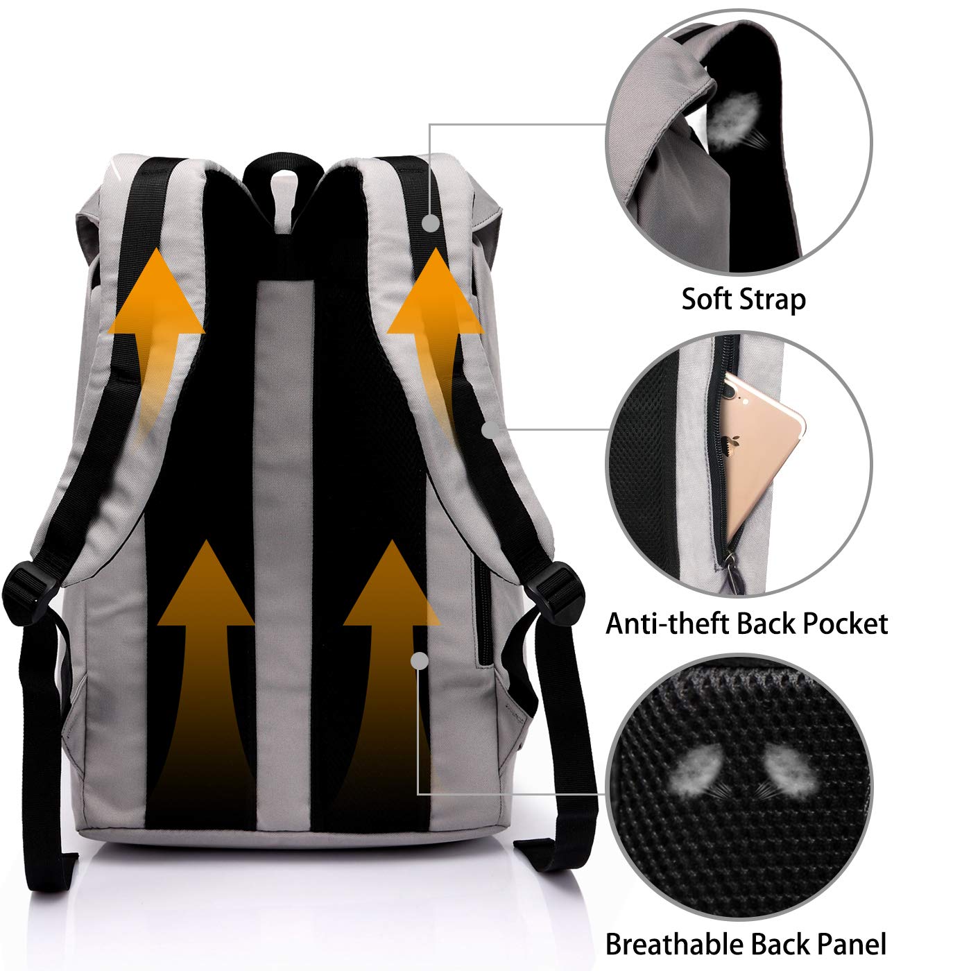 VASCHY Laptop Backpack for Men, Water Resistant Bookbag College Rucksack Daypack for 15.6in Laptop Gray