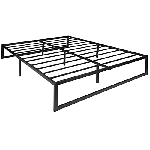 Flash Furniture Lana 14 Inch Metal Platform Bed Frame - No Box Spring Needed with Steel Slat Support and Quick Lock Functionality (Queen)
