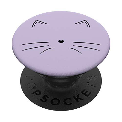 Black Cat Face Light Pastel Purple PopSockets Swappable PopGrip