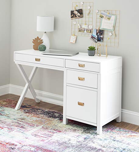 Linon White Modern Classic Side Storage Sadie Desk