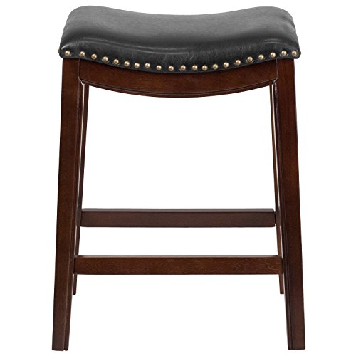Flash Furniture Alphus 26'' High Backless Cappuccino Wood Counter Height Stool with Black LeatherSoft Saddle Seat