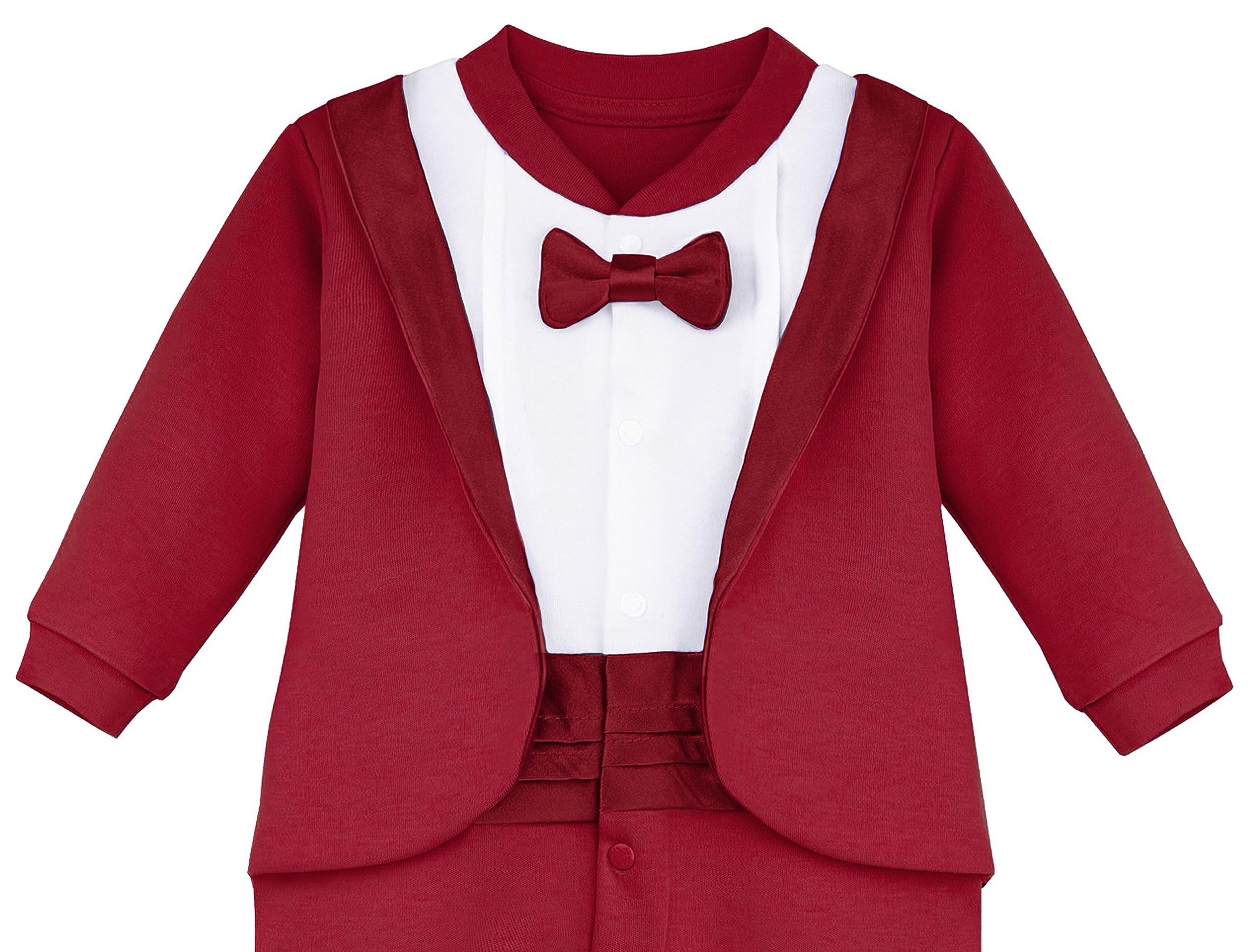 Lilax Baby Boy Gentleman Tuxedo Footie Christmas Holiday Outfit with Bow Tie 3M Red