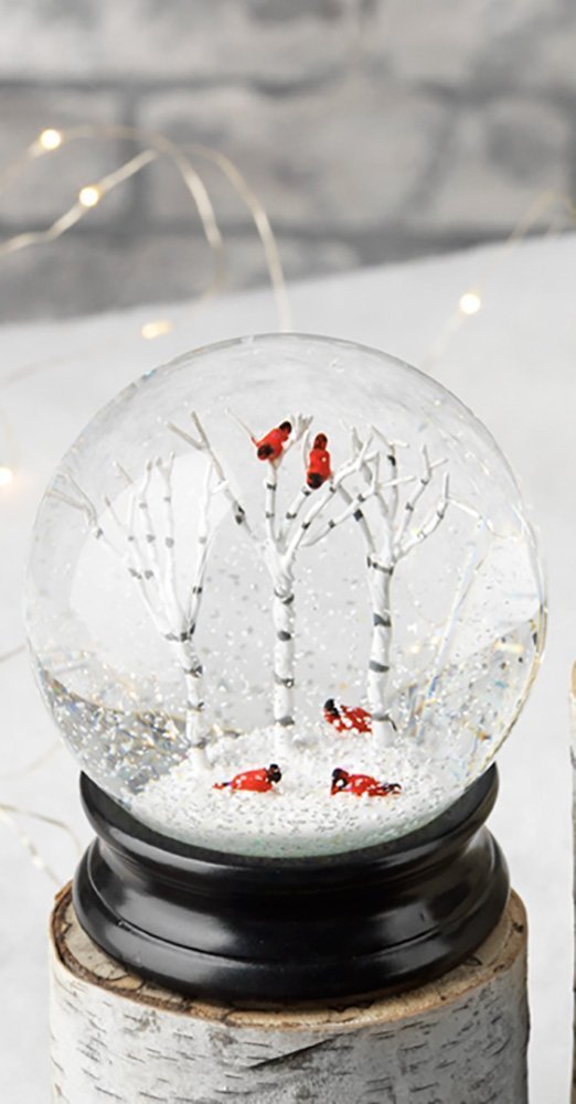 Winter Snow Globe by RAZ Imports: 4.5 Inch Cardinal Snow Globe (Birch Trees)