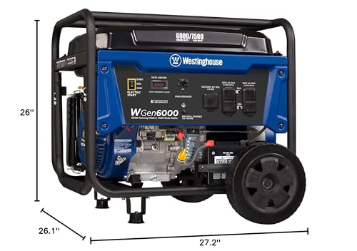 Westinghouse Outdoor Power Equipment 7500 Peak Watt Home Backup Portable Generator, Transfer Switch Ready 30A Outlet, Gas Powered