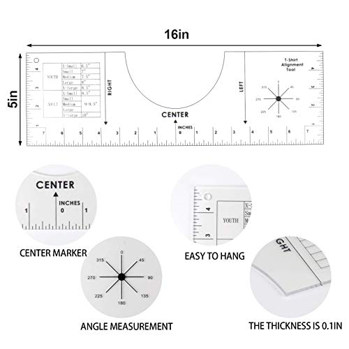 Juome T-Shirt Alignment Tool, T Shirt rulers to Center Designs, Acrylic T-Shirt Graphic Guide Ruler for Vinyl Placement-HTV Tool (16×5inch)