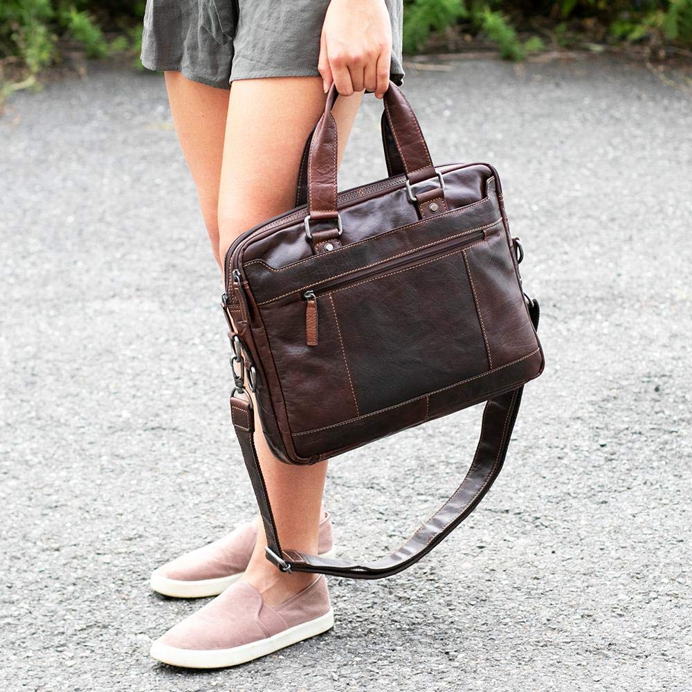 Jack Georges Voyager Slim Zippered Briefcase #7320 (Brown)