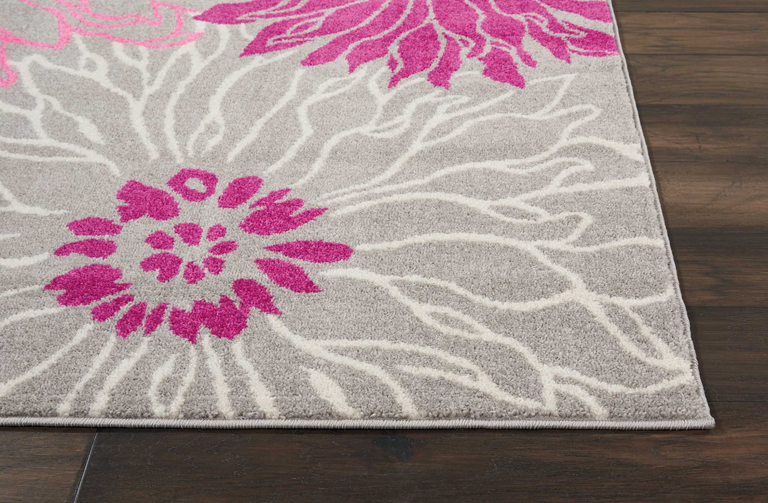 Nourison Passion Grey 8' x 10' Area Rug, Floral, Farmhouse, Easy Cleaning, Non Shedding, Bed Room, Living Room, Dining Room, Kitchen