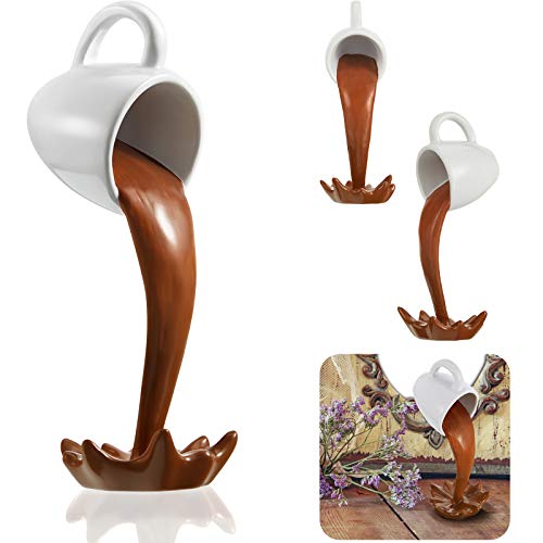Jetec Floating Spilling Coffee Cup Magic Pouring Splash Coffee Mug Pouring Spilling Coffee Mugs Cafe Novelty Funny Coffee Cup Sculpture Art Decoration for Home Decor Coffee Lover (Brown Floating)