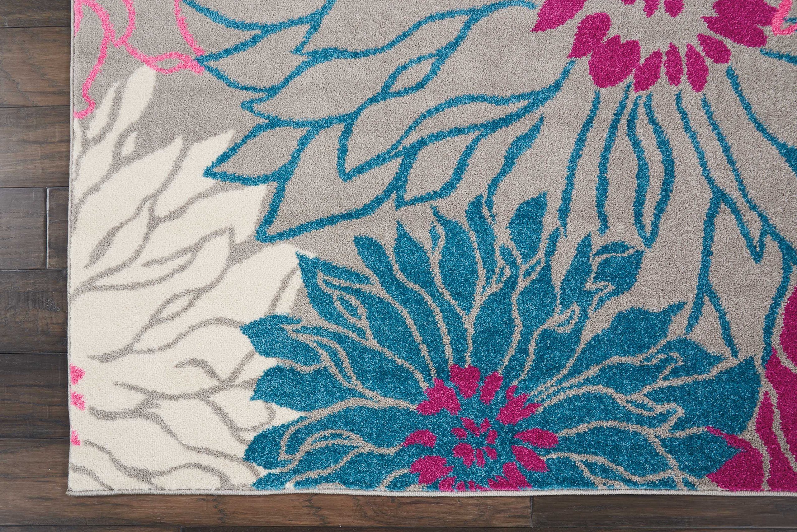 Nourison Passion Grey 8' x 10' Area Rug, Floral, Farmhouse, Easy Cleaning, Non Shedding, Bed Room, Living Room, Dining Room, Kitchen