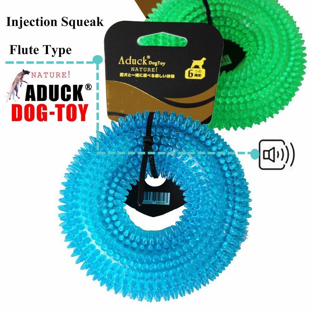 ADUCK Dog Squeaky Chew Toys for Aggressive Chewers Dental Teething Cleaning (Non-Toxic Soft Natural Rubber), Cute Crystal Ring Design -4.92 inches (Crystal Blue)