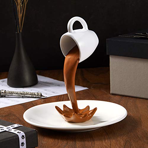 Jetec Floating Spilling Coffee Cup Magic Pouring Splash Coffee Mug Pouring Spilling Coffee Mugs Cafe Novelty Funny Coffee Cup Sculpture Art Decoration for Home Decor Coffee Lover (Brown Floating)