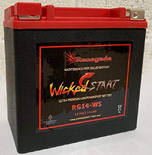 ATV Battery; RG14-WS 300+ CCA's; For Kawasaki (05-23) KVF750 Brute Force / (05-13) KVF650 Brute Force / (04-06) KVF700 Prairie