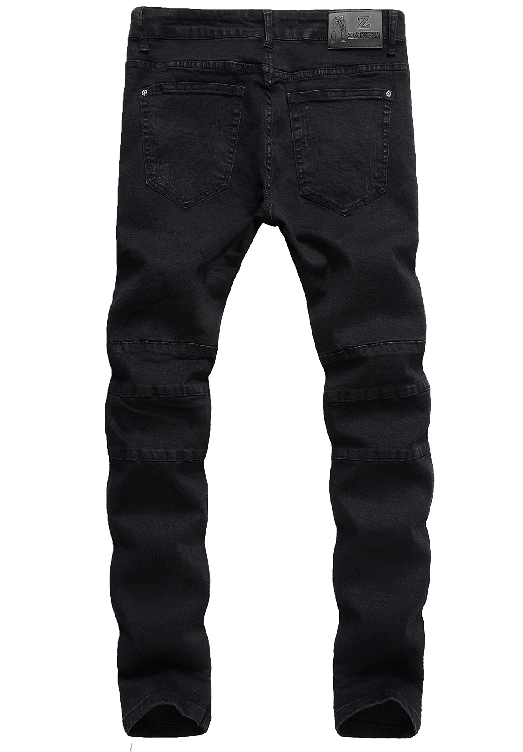 ZLZ Black Ripped Biker Jeans for Men Slim Fit, Men's Comfy Stretch Distressed Biker Jeans Pants Rock, Designer Jeans, Size 36