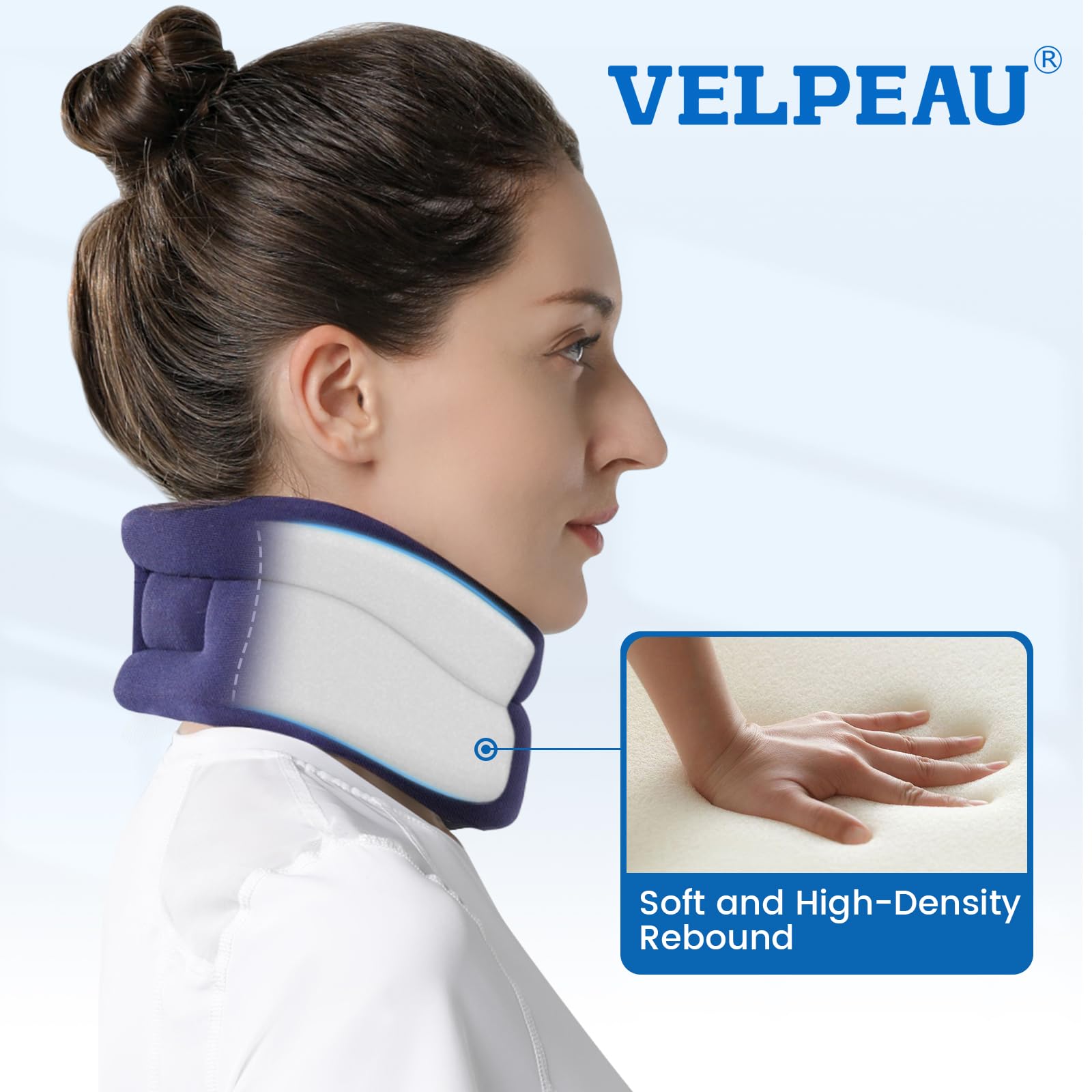Velpeau Neck Brace for Neck Pain and Support - Soft Cervical Collar for Sleeping in Bed, Snoozing, Sleeping Upright, Anti-Snoring, Sleep Apnea for Women & Men (Blue, Comfort Version, M: 11.5-14"/3″)
