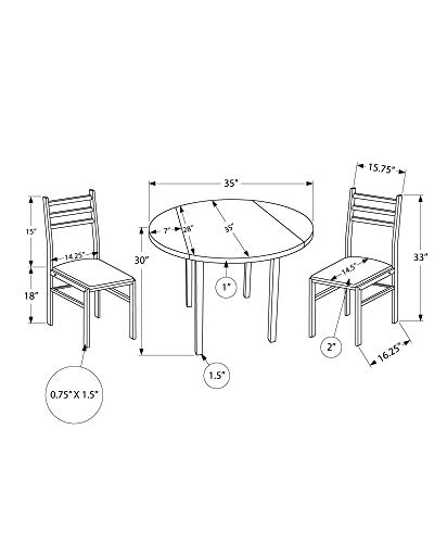 Monarch Specialties 1003 Table, 3pcs, Small, 35" Drop Leaf, Kitchen, Laminate, Brown, Contemporary, Modern Dining Set, 35" L x 35" W x 30" H, Dark Taupe/Black Metal