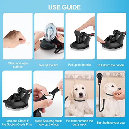 Dog Bathing Tether with Heavy Suction Cup, Dog Grooming Tub Restraint Soft Nylon Leash with Adjustable Collar for Pet Dog Cat Shower and Grooming