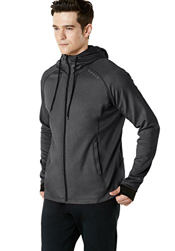TSLA Men's Full Zip Up Hoodie Jacket, Long Sleeve Performance Training Hoodie, Lightweight Workout Running Track Jackets, Active Fullzip Jacket Grey, Small
