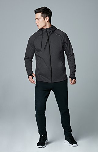 TSLA Men's Full Zip Up Hoodie Jacket, Long Sleeve Performance Training Hoodie, Lightweight Workout Running Track Jackets, Active Fullzip Jacket Grey, Small