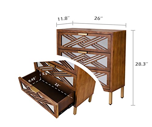 COZAYH 3-Drawer Accent Dresser with Mirror Fronts, Modern Farmhouse Accent Chest Clean-Lined Silhouette
