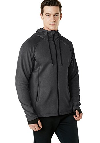TSLA Men's Full Zip Up Hoodie Jacket, Long Sleeve Performance Training Hoodie, Lightweight Workout Running Track Jackets, Active Fullzip Jacket Grey, Small