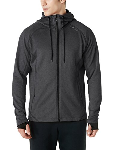 TSLA Men's Full Zip Up Hoodie Jacket, Long Sleeve Performance Training Hoodie, Lightweight Workout Running Track Jackets, Active Fullzip Jacket Grey, Small