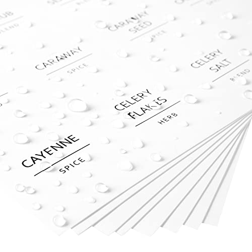 Talented Kitchen 184 Spice Labels Stickers, Preprinted White Spice Jar Labels for Herbs Seasonings, Spice Rack Pantry Organization, Minimalist Black Text + Numbers & Date (Water Resistant)