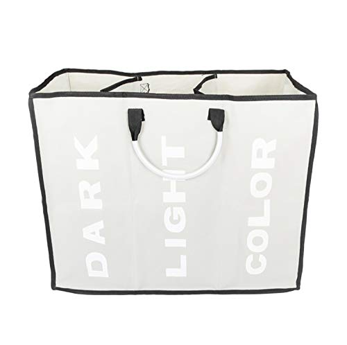 Laundry Hamper 3 Section - Labeled Laundry Sorter 3 Section, Hampers For Laundry 3 Compartment, Portable Three Lattice Large Capacity Laundry Basket Light Gray