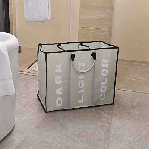 Laundry Hamper 3 Section - Labeled Laundry Sorter 3 Section, Hampers For Laundry 3 Compartment, Portable Three Lattice Large Capacity Laundry Basket Light Gray