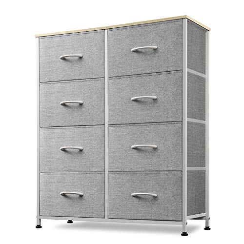 Moromuu Fabric Dresser with 8 Drawers, Storage Dresser for Bedroom, Hallway, Nursery, Entryway, Closets, Sturdy Metal Frame, Wood Tabletop, Easy Pull Handle, Gray