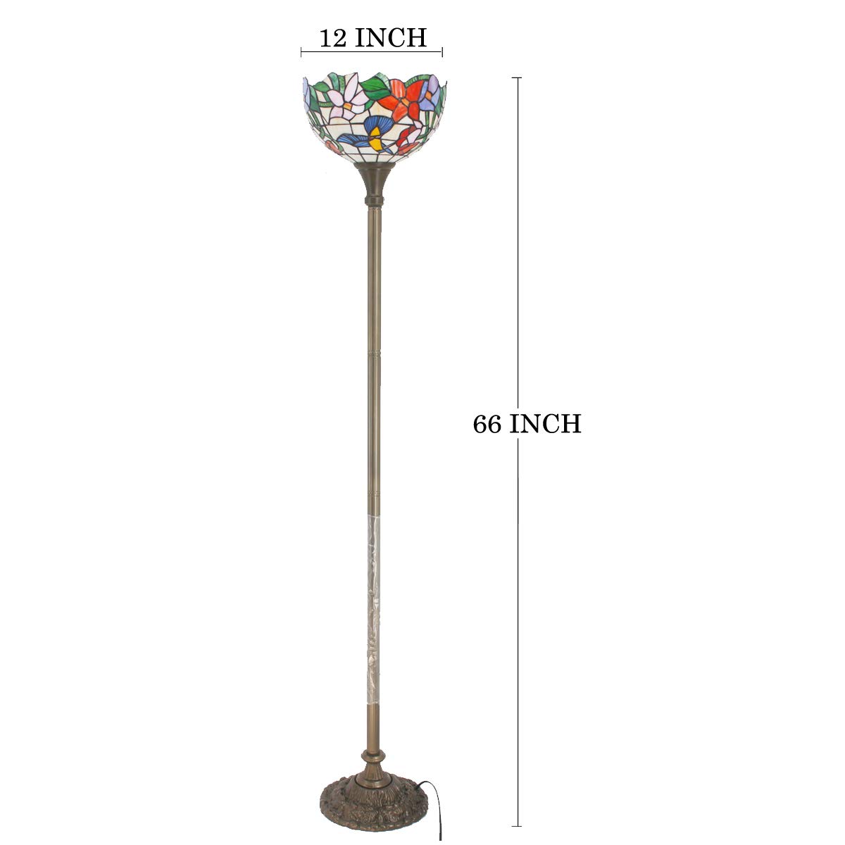 WERFACTORY Tiffany Floor Lamp Hummingbird Amber Stained Glass Light 12X12X66 Inches Pole Torchiere Standing Corner Torch Uplight Decor Bedroom Living Room Home Office S101 Series