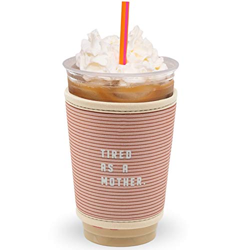 GoCuff Hot And Iced Coffee Cup Reusable Sleeves Neoprene Insulator with Handle for Cold And Hot Beverage Coozies For Soda, Latte, Tea Coffee Cups β Tired As Mother 2.0 (Medium)