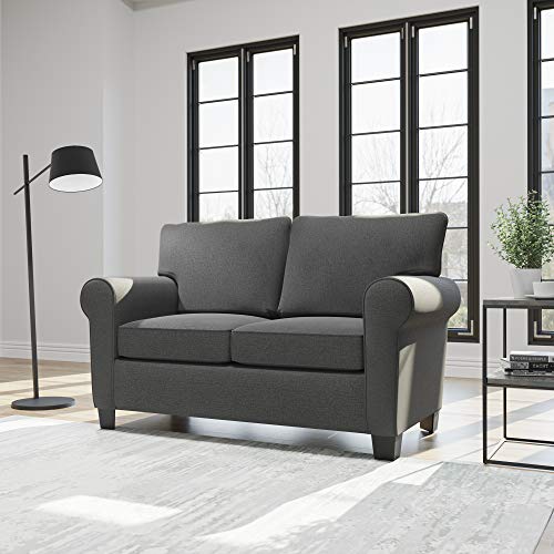 Edenbrook Willow Upholstered Loveseat with Rolled Arms β Living Room Furniture β Charcoal Small Loveseat - Seats Two β Loveseat for Small Spaces