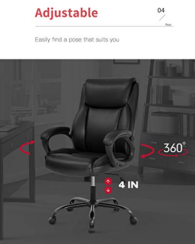 BestOffice Office Chair Computer Desk Chair PU-Padded Adjustable Exectuive High-Back Cushion Lumbar Support Chair with Armrest - Black