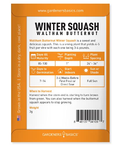 Butternut Squash Seeds for Planting - Waltham Heirloom Non-GMO Winter Storage Vegetable Plant for Home Garden Vegetables Makes a Great Gift for Gardening by Gardeners Basics