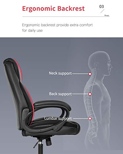 BestOffice Office Chair Computer Desk Chair PU-Padded Adjustable Exectuive High-Back Cushion Lumbar Support Chair with Armrest - Black