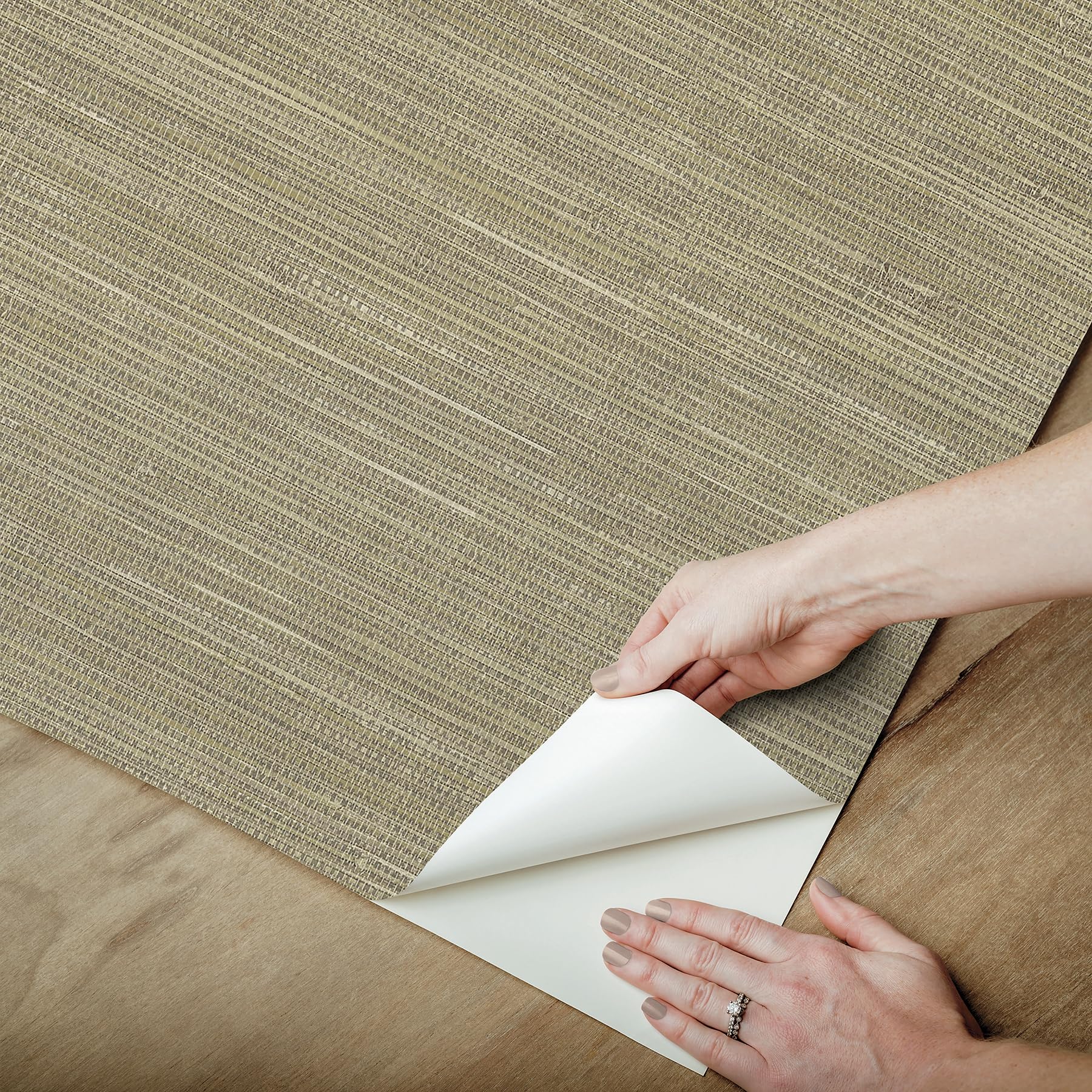 NuWallpaper NUS2215 Wheat Grasscloth Peel & Stick Wallpaper, Neutral