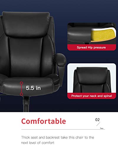 BestOffice Office Chair Computer Desk Chair PU-Padded Adjustable Exectuive High-Back Cushion Lumbar Support Chair with Armrest - Black