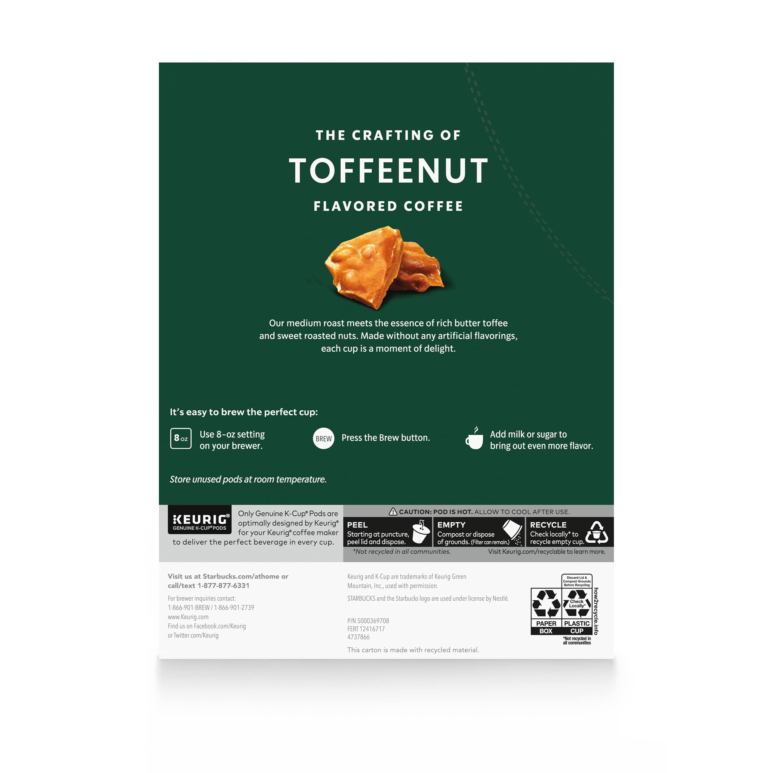 Starbucks K-Cup Coffee Pods, Toffeenut Flavored Coffee, Naturally Flavored, 100% Arabica, 1 box (10 pods)