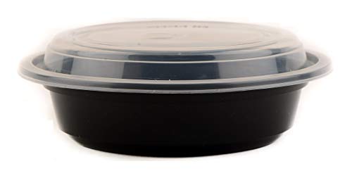 18 oz - 25 Count - Round Microwaveable Plastic Meal Prep Containers with Lids - Food Storage Container - Certified BPA-Free, Stackable, Reusable Microwave, Dishwasher, Freezer Safe, Disposable (Black)