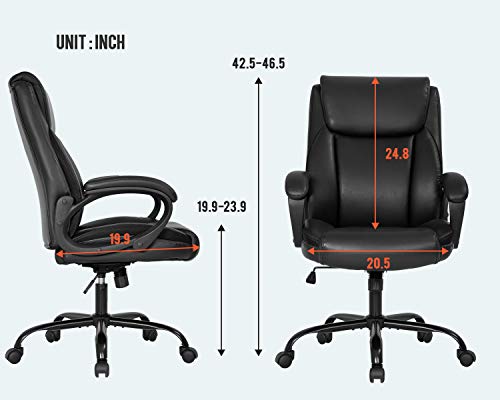 BestOffice Office Chair Computer Desk Chair PU-Padded Adjustable Exectuive High-Back Cushion Lumbar Support Chair with Armrest - Black