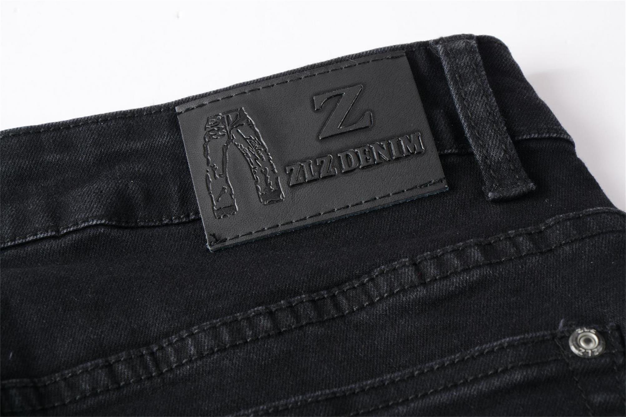 ZLZ Black Ripped Biker Jeans for Men Slim Fit, Men's Comfy Stretch Distressed Biker Jeans Pants Rock, Designer Jeans, Size 38
