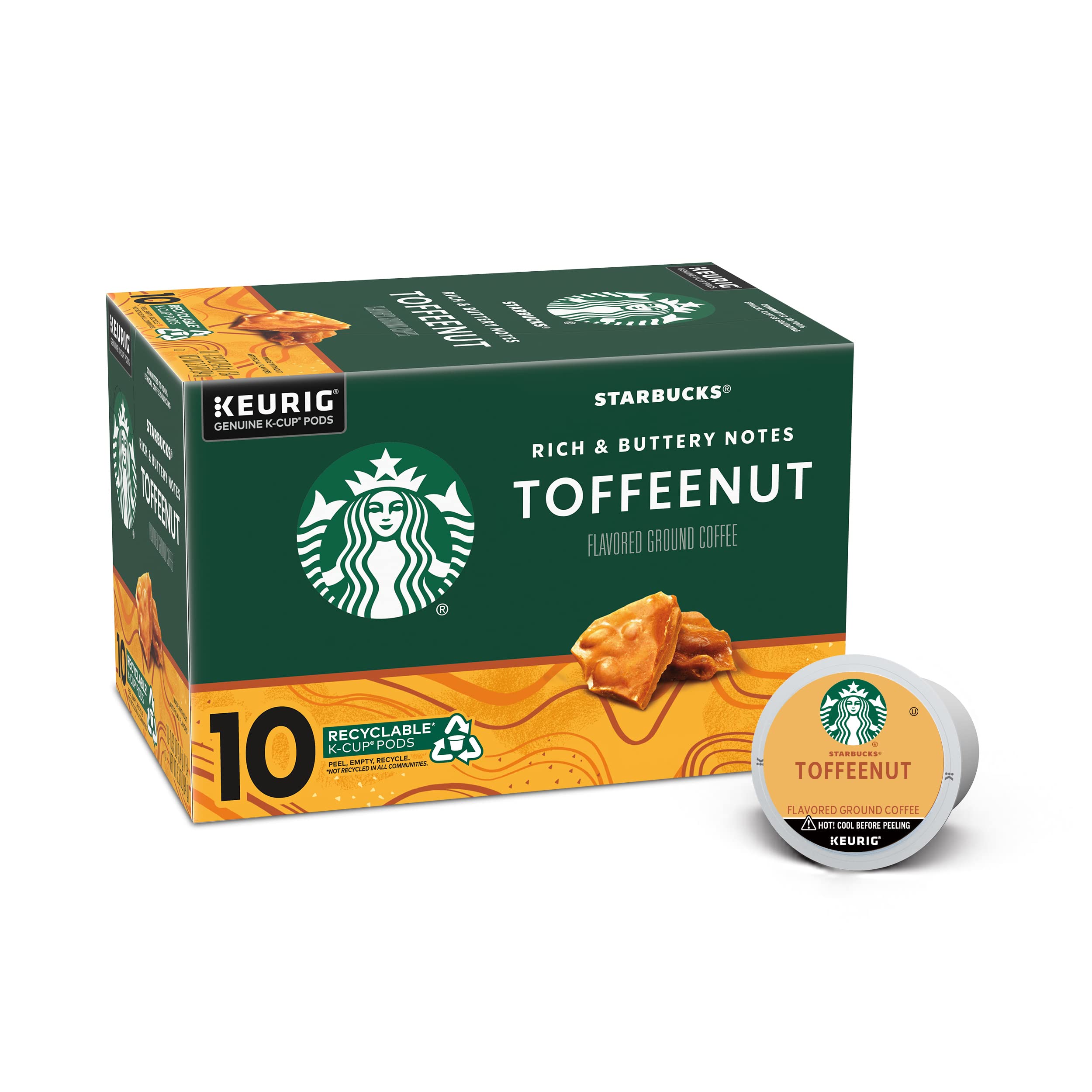Starbucks K-Cup Coffee Pods, Toffeenut Flavored Coffee, Naturally Flavored, 100% Arabica, 1 box (10 pods)