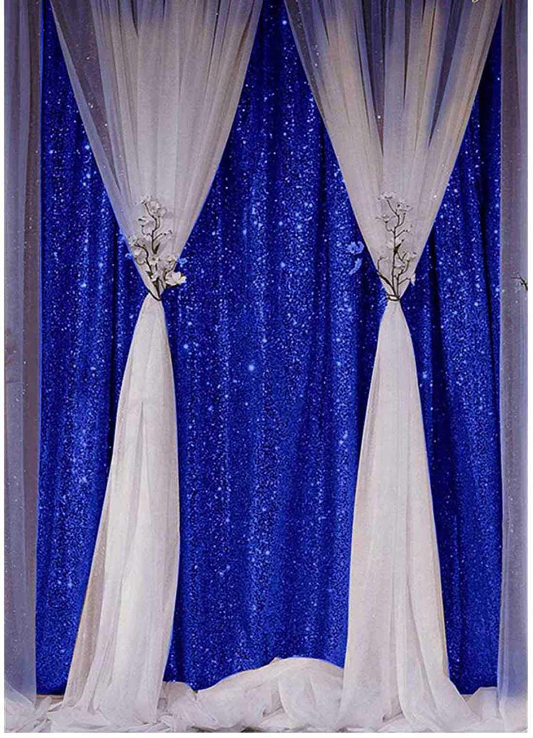 LQIAO 4FTx10FT-125CMx300CM Royal Blue Sequin Backdrops,Party Wedding Photo Booth Backdrop Decoration,Sequin Curtains,Drape,Sequin Panels