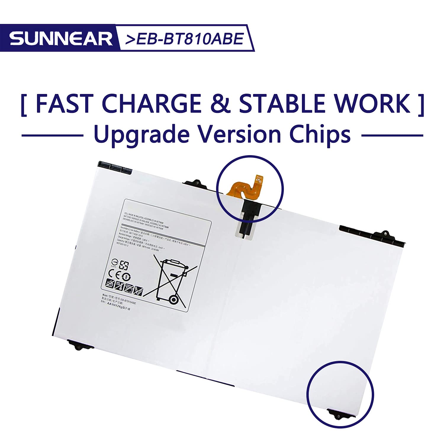 SUNNEAR EB-BT810ABE Battery Replacement for Samsung Galaxy Tab S2 9.7" SM-T810 SM-T815 SM-T817 SM-T815 Series Tablet EB-BT810ABA GH43-04431A 3.85V 22.60WH with Tools